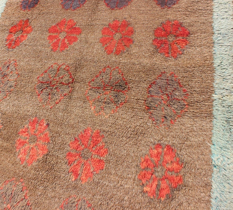 Vintage Turkish Tulu Rug with All-Over Floral Design and Ice Blue ...