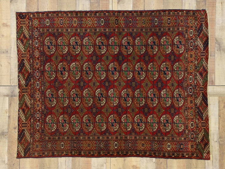 Vintage Turkmen Rug with Modern Tribal Style, Tekke Accent Rug ...