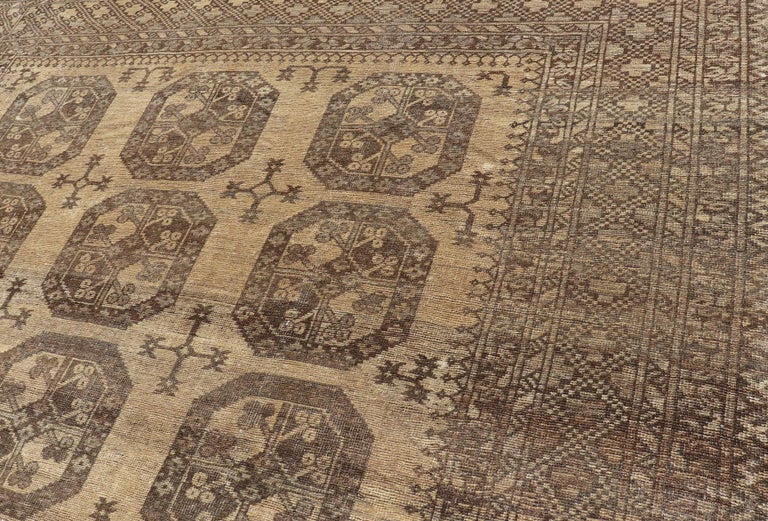Vintage Turkomen Ersari Rug with Gul Design in Brown, Gray, Tan and ...