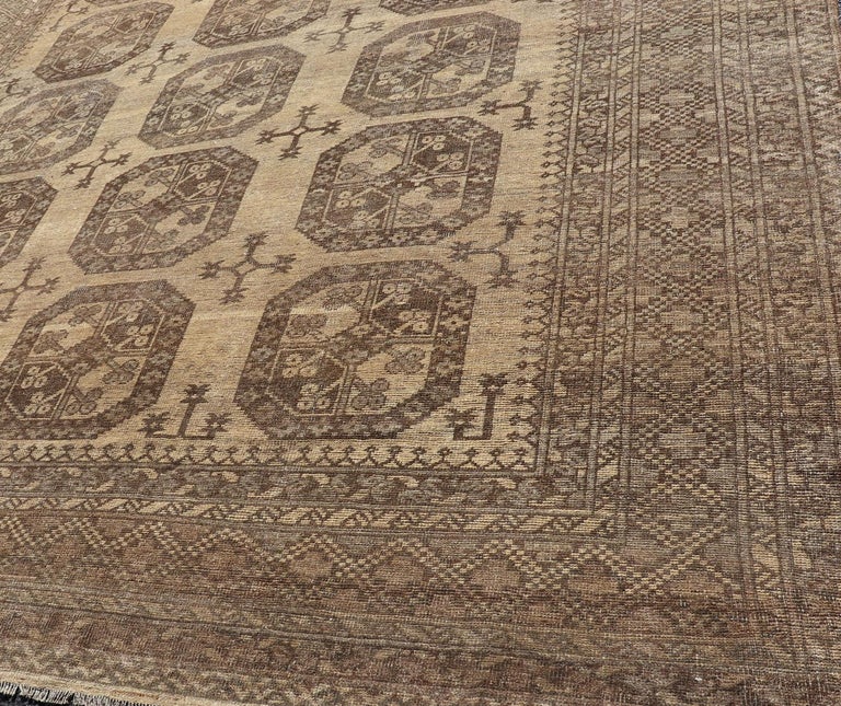 Vintage Turkomen Ersari Rug with Gul Design in Brown, Gray, Tan and ...