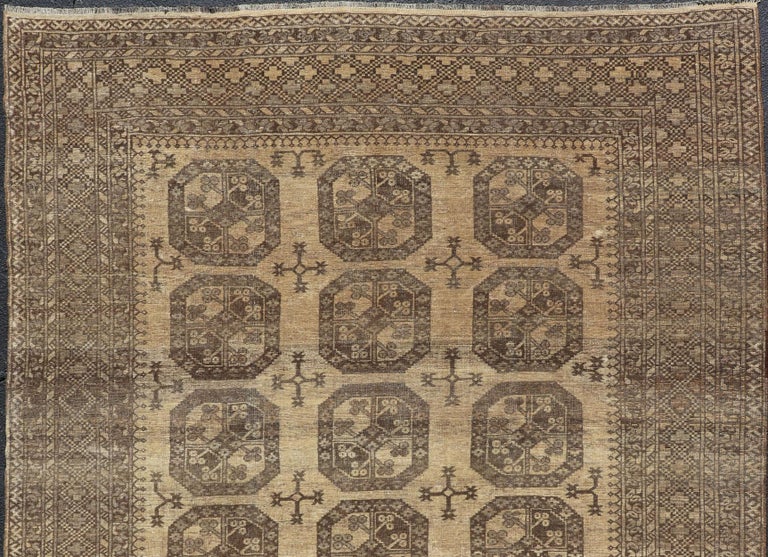 Vintage Turkomen Ersari Rug with Gul Design in Brown, Gray, Tan and ...
