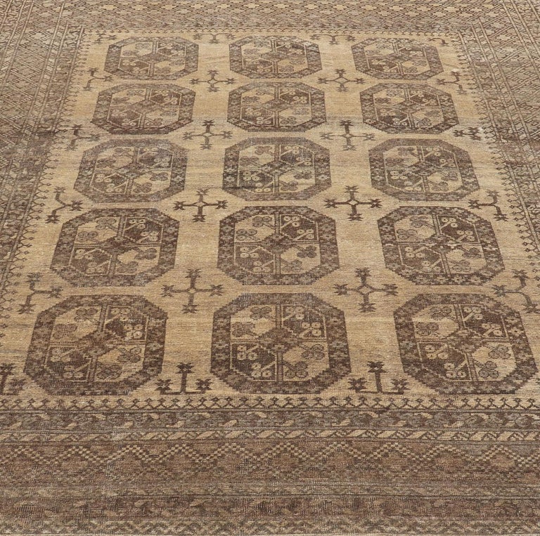 Vintage Turkomen Ersari Rug with Gul Design in Brown, Gray, Tan and ...