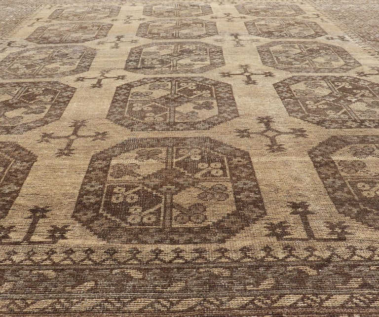 Vintage Turkomen Ersari Rug with Gul Design in Brown, Gray, Tan and ...