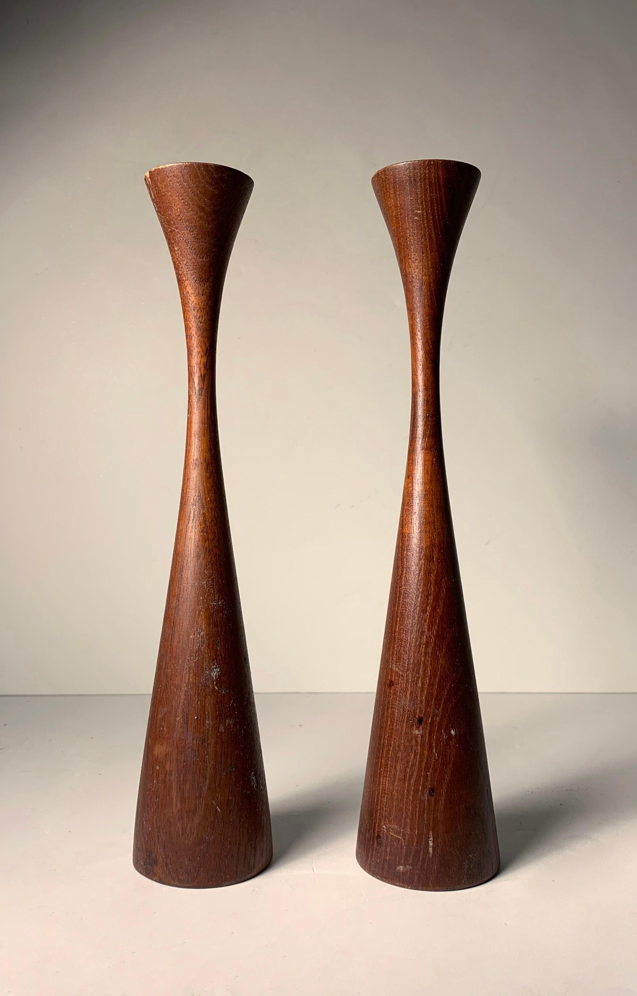 Vintage Turned Teak Wood Candlesticks by Maison Gourmet Denmark For ...