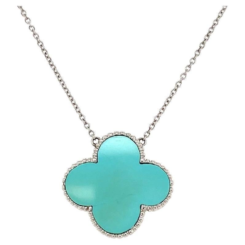 Vintage Turquoise Alhambra Gold Pendant Necklace For Sale at 1stDibs