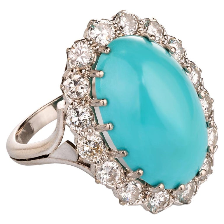 Vintage Turquoise and Diamonds 18k Gold Ring For Sale at 1stDibs