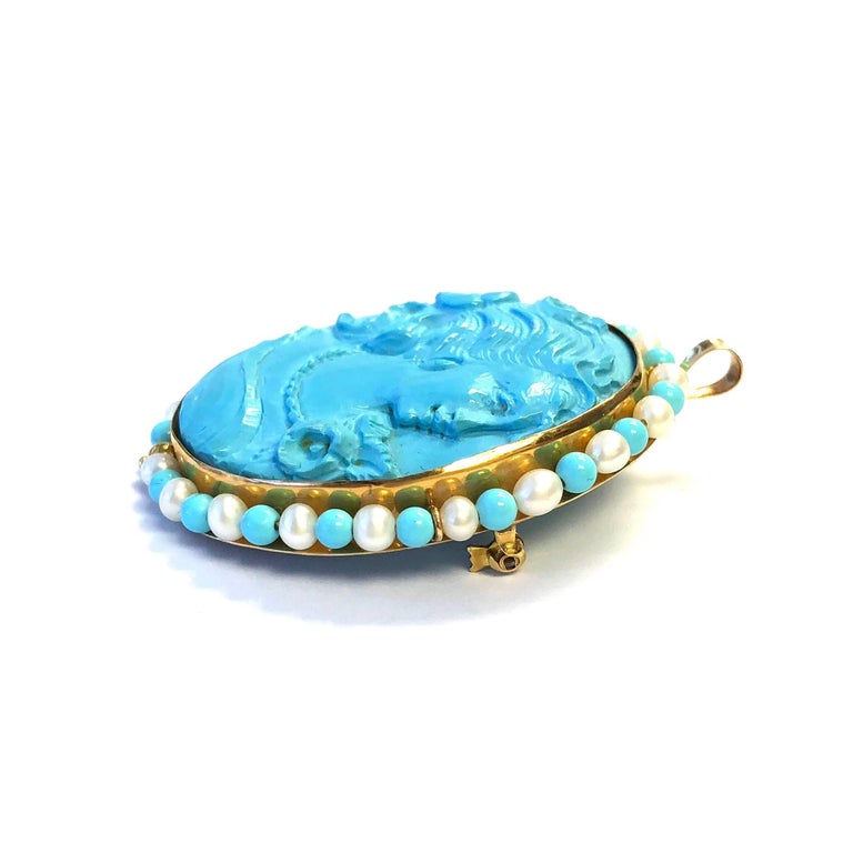 Vintage Turquoise and Pearl Gold Cameo Pin Pendant at 1stDibs ...