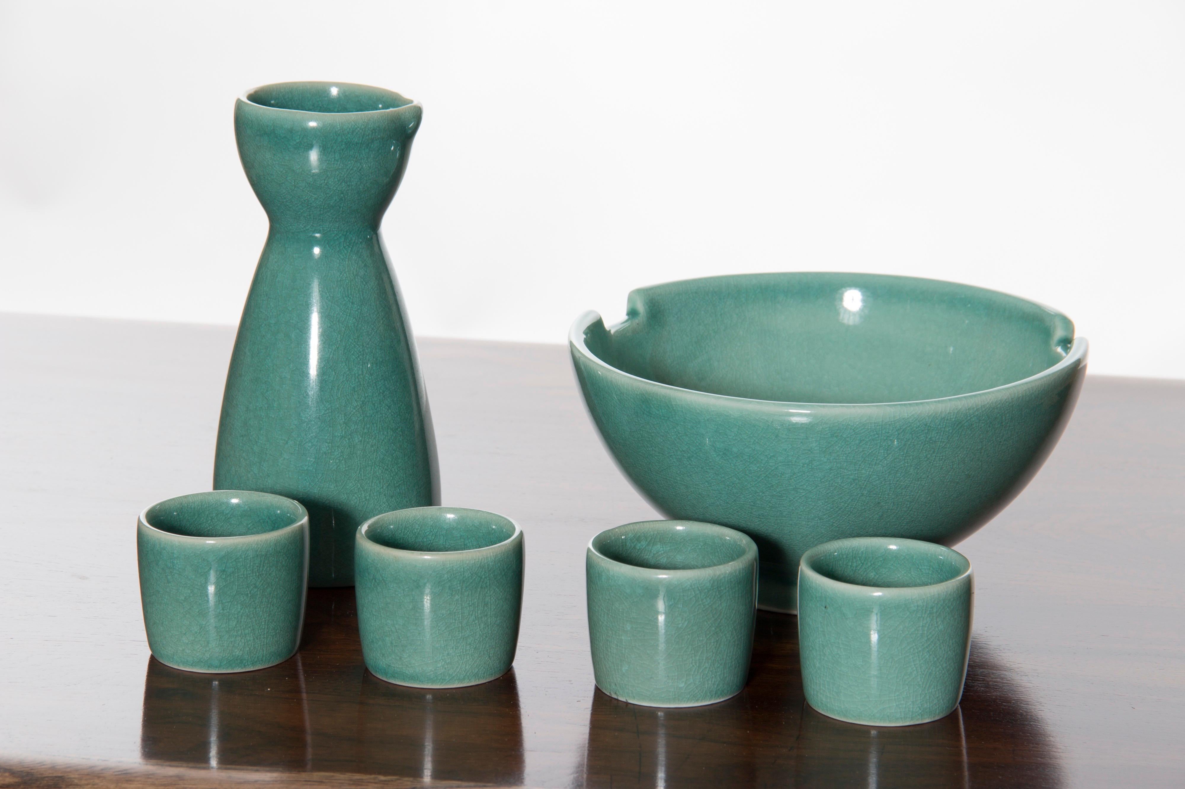 Vintage Turquoise Ceramic Sake Set at 1stDibs