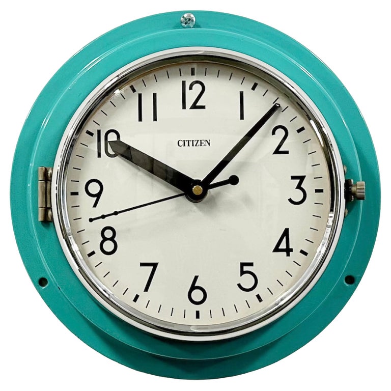 Vintage Turquoise Citizen Maritime Wall Clock, 1970s For Sale at 1stDibs