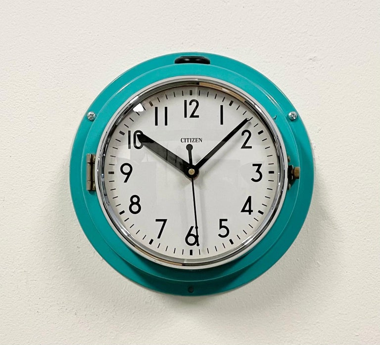 Vintage Turquoise Citizen Navy Wall Clock, 1970s at 1stDibs