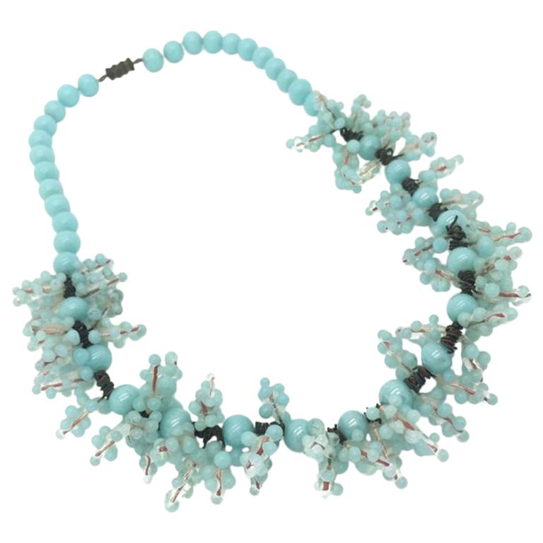 Vintage Turquoise Handmade Bobble Glass Necklace 1930s For Sale at 1stDibs
