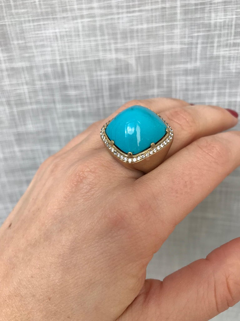 Vintage Turquoise Paste Diamond Cocktail Gold Ring at 1stDibs