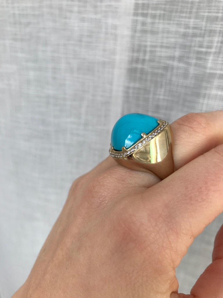 Vintage Turquoise Paste Diamond Cocktail Gold Ring at 1stDibs