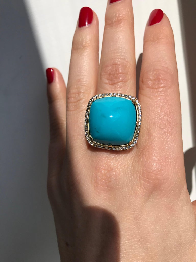 Vintage Turquoise Paste Diamond Cocktail Gold Ring at 1stDibs