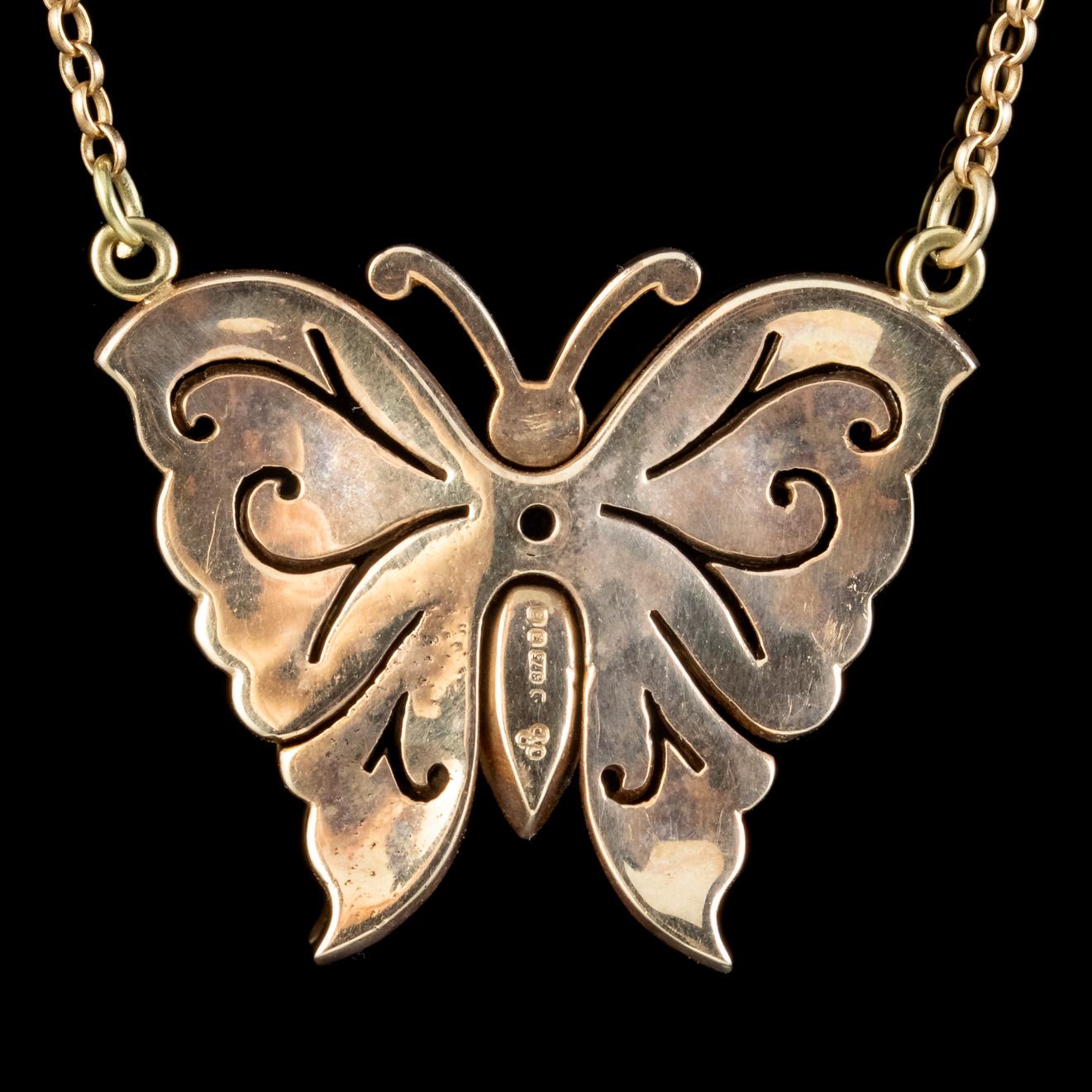 Vintage Turquoise Pearl Butterfly Lavaliere Pendant Necklace Dated 1976 ...