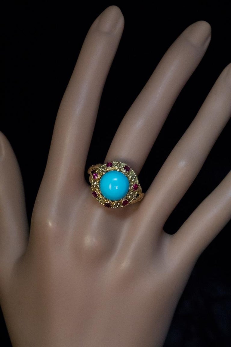 Vintage Turquoise Ruby Gold Ring at 1stDibs