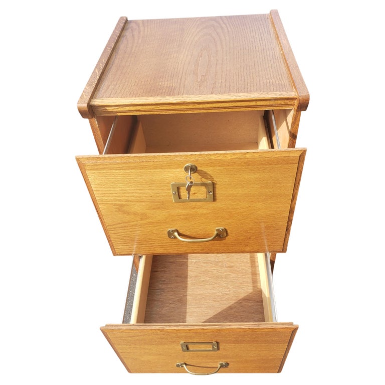 Vintage Two-Drawer Oak Filing Cabinet with Keys at 1stDibs