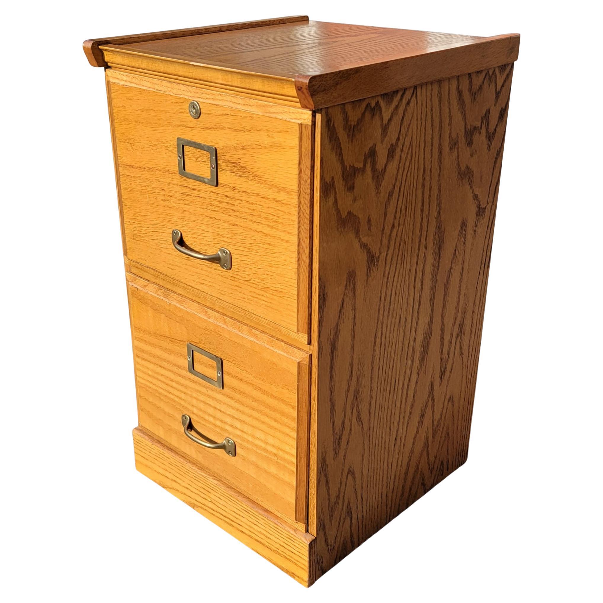 Vintage Two Drawer Oak Locking Filing Cabinet For Sale at 1stDibs