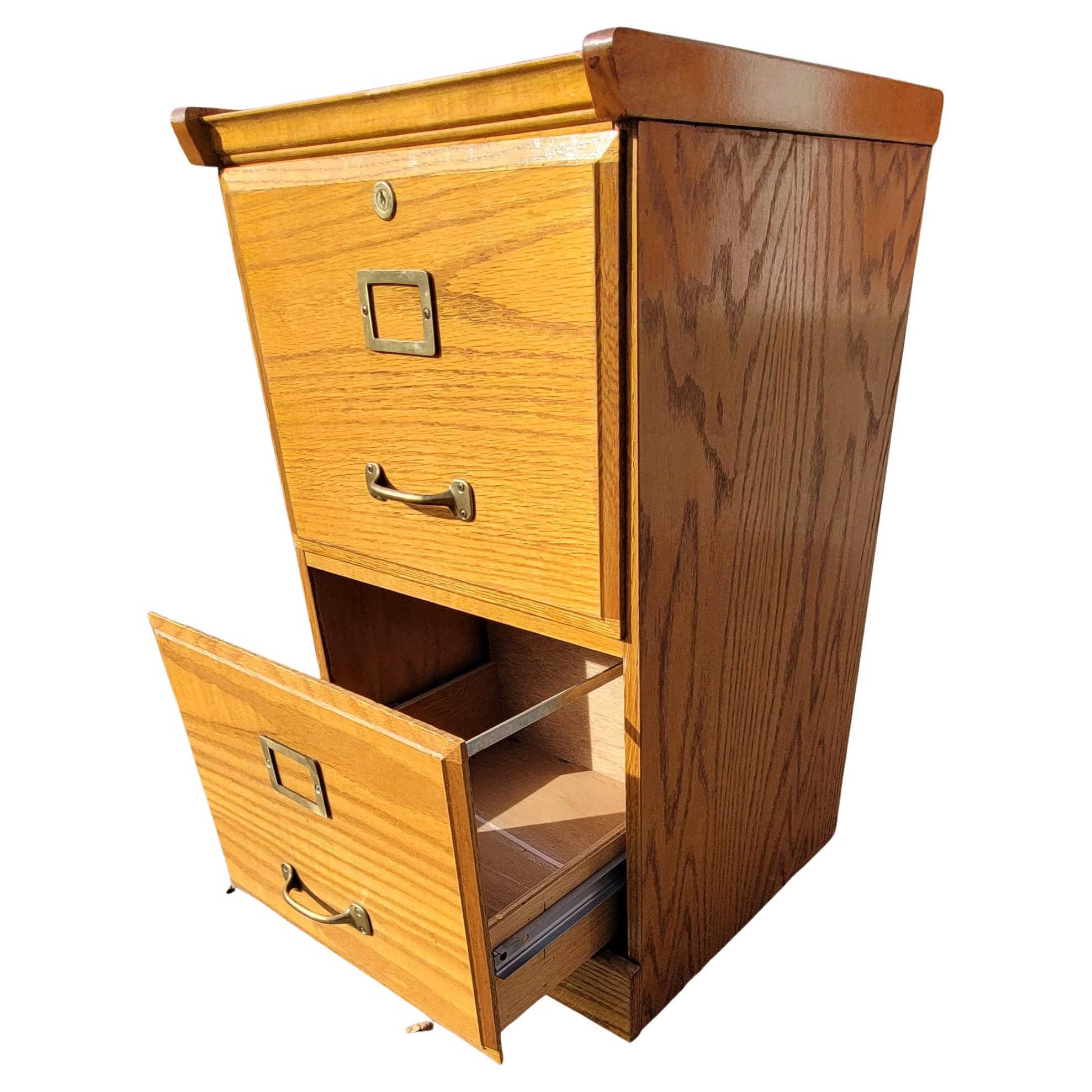 Vintage Two Drawer Oak Locking Filing Cabinet For Sale at 1stDibs
