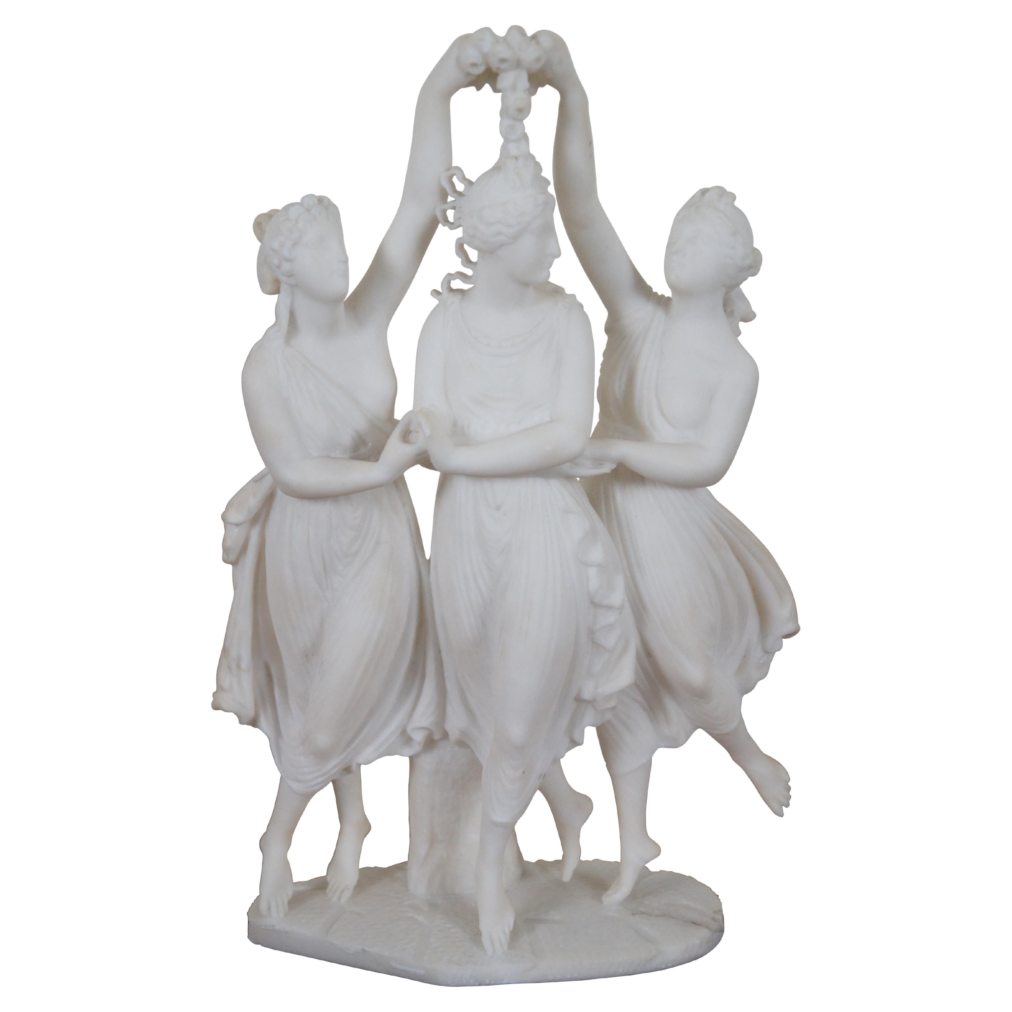 Vintage Two Graces Crowning Venus Alabaster White Marble Sculpture ...