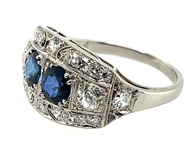 Vintage Two Stone Sapphire Diamond Engagement Ring 2.38ct Platinum Art ...