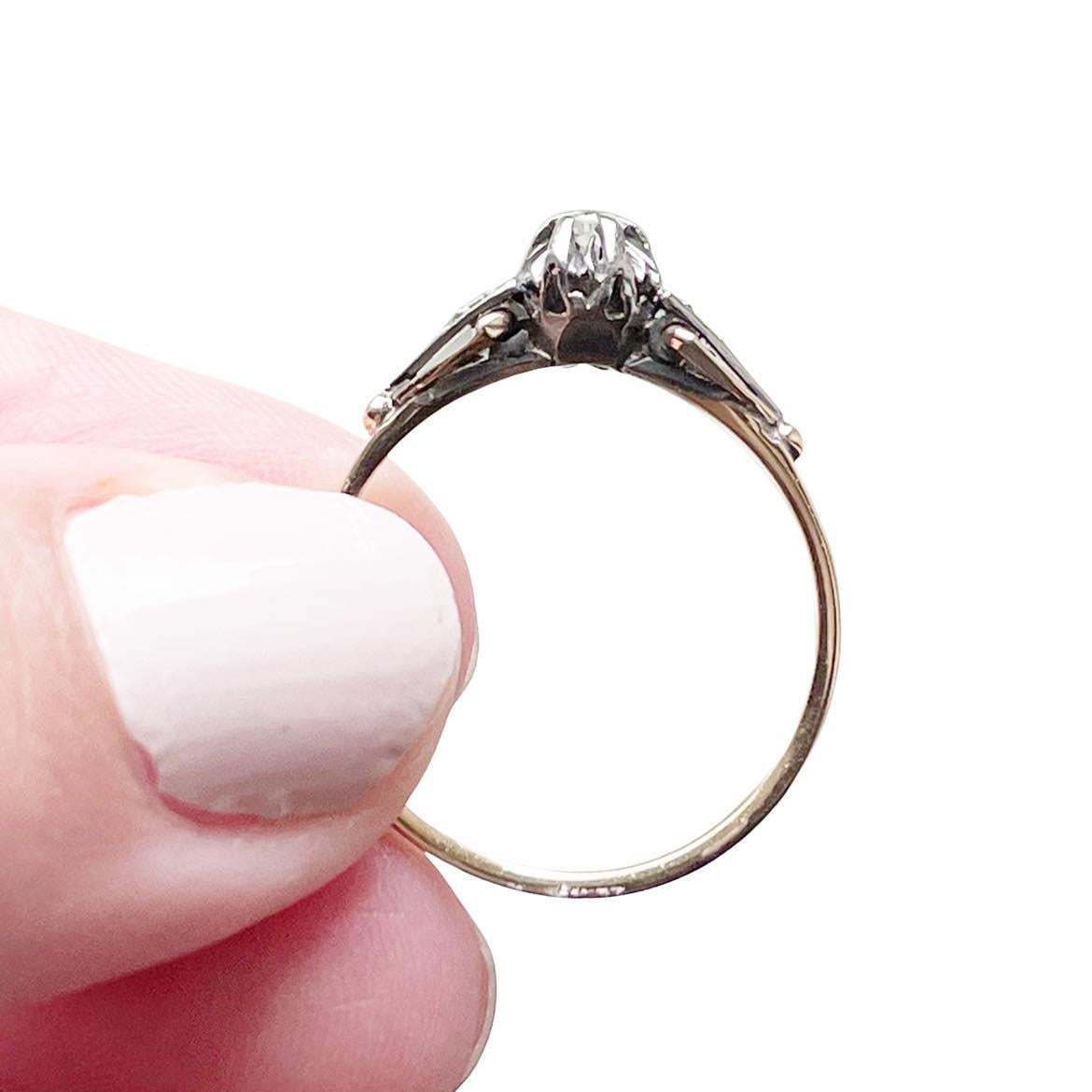 Vintage Two Tone 18K Belcher Style Diamond Solitaire Engagement Ring ...