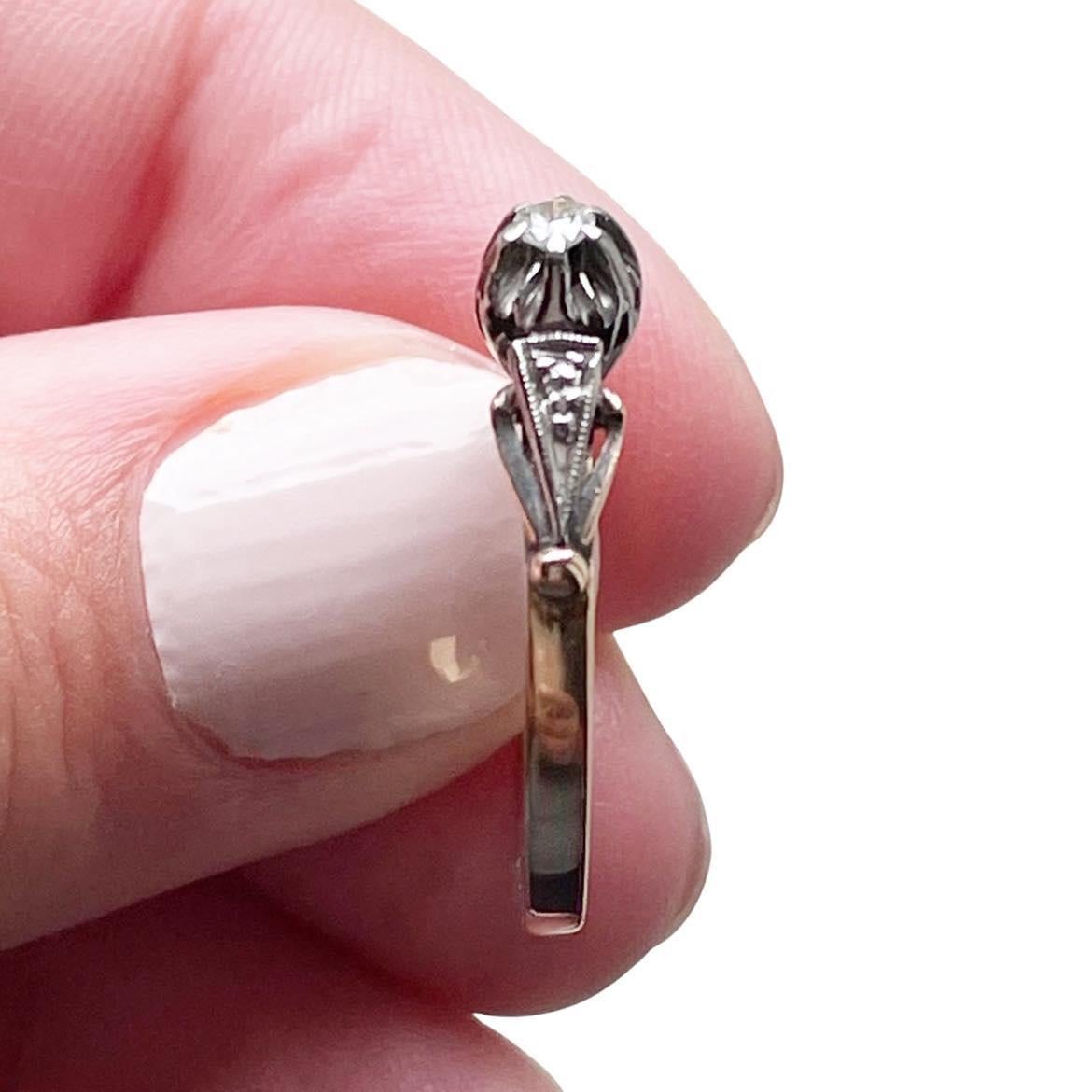 Vintage Two Tone 18K Belcher Style Diamond Solitaire Engagement Ring ...