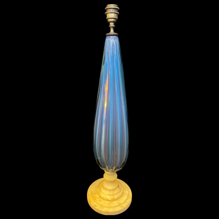 Vintage Two Tone Ribbed Murano Glass Table Lamp For Sale at 1stDibs