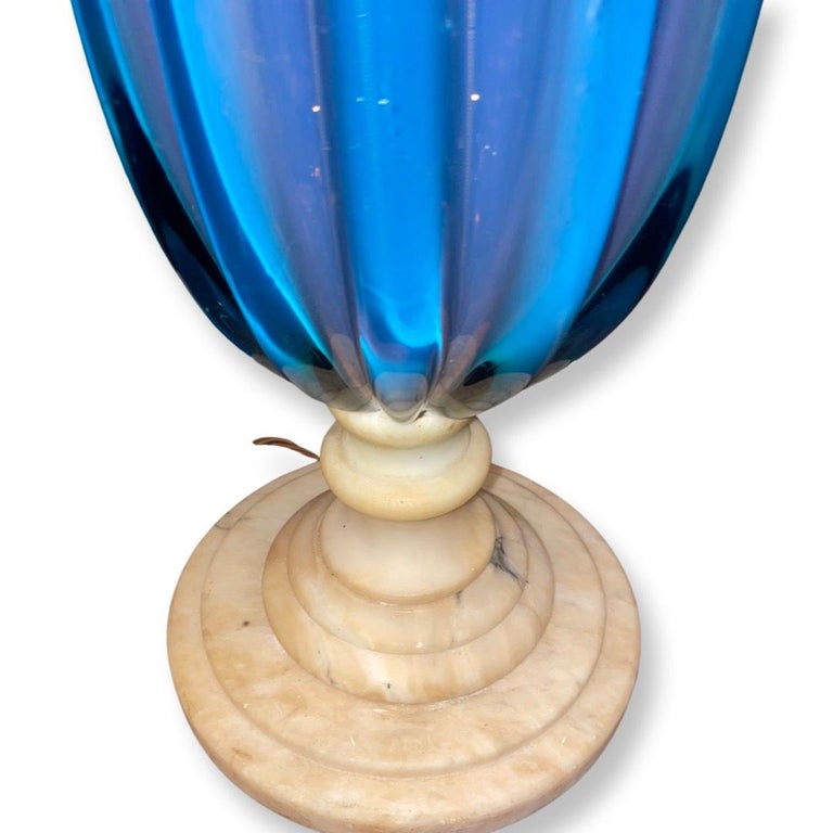Vintage Two Tone Ribbed Murano Glass Table Lamp For Sale at 1stDibs