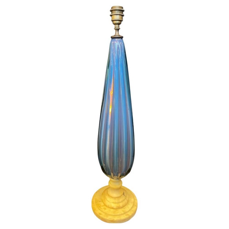 Vintage Two Tone Ribbed Murano Glass Table Lamp For Sale at 1stDibs