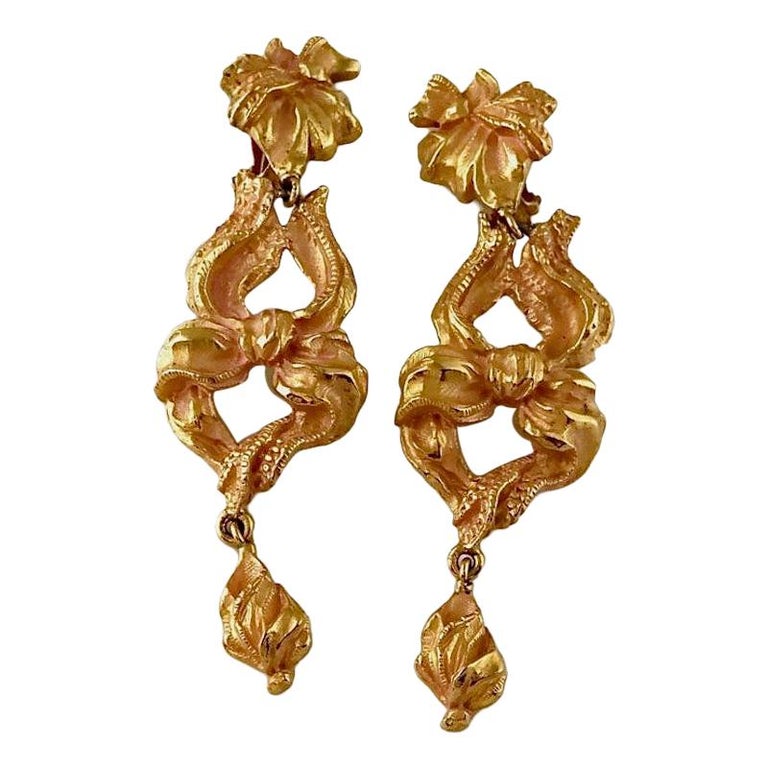 Vintage Ultra Long CHRISTIAN LACROIX Bow Ribbon Dangling Earrings at ...