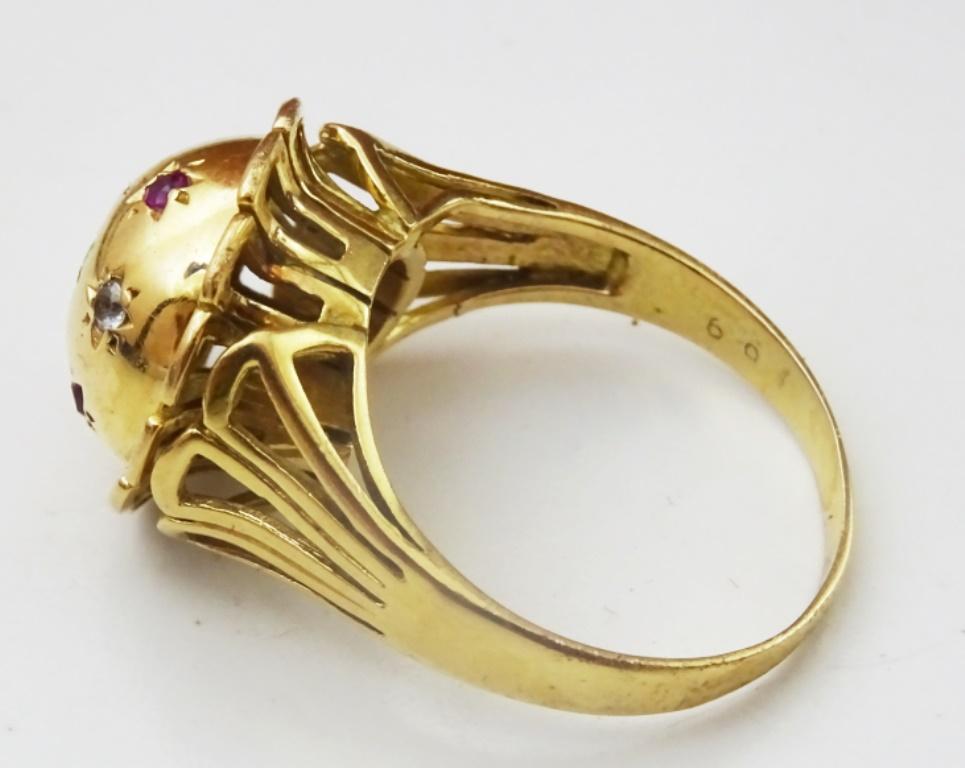 Vintage Unique 18 karat Gold Dome Ring with Diamonds and rubies. For ...