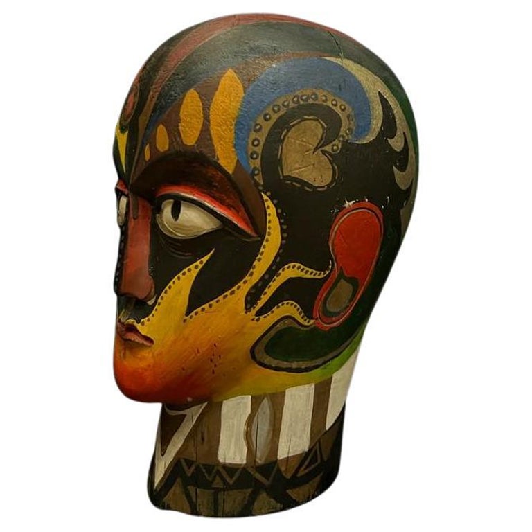 Vintage Unique Carved Wooden Head For Sale at 1stDibs