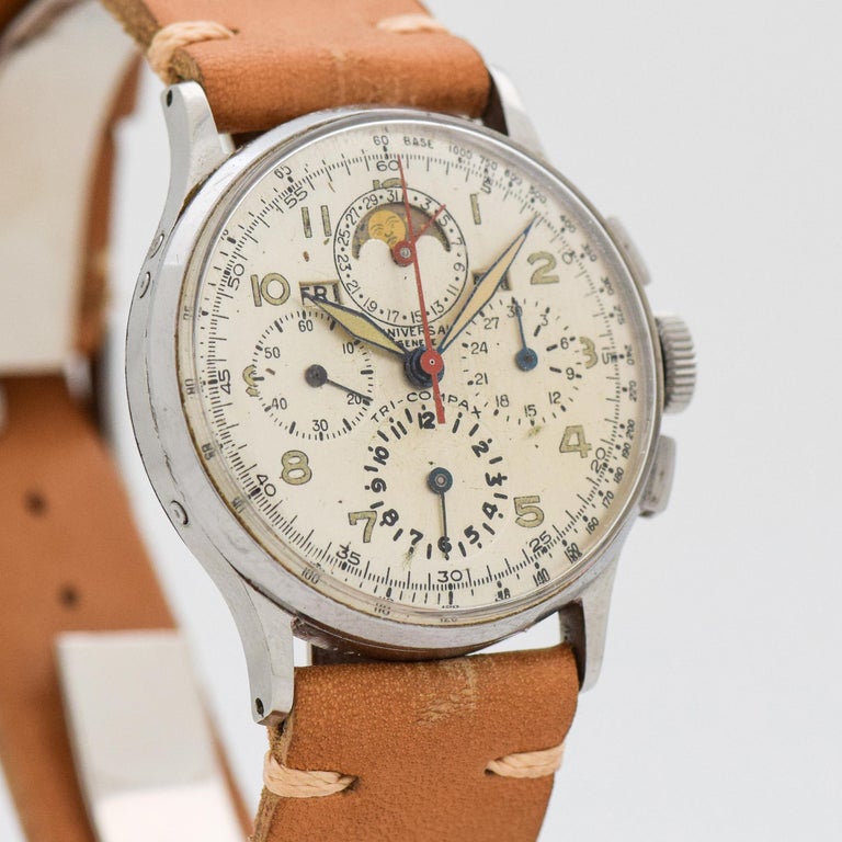 Vintage Universal Geneve Tri-Compax Stainless Steel Watch, 1943 at 1stDibs