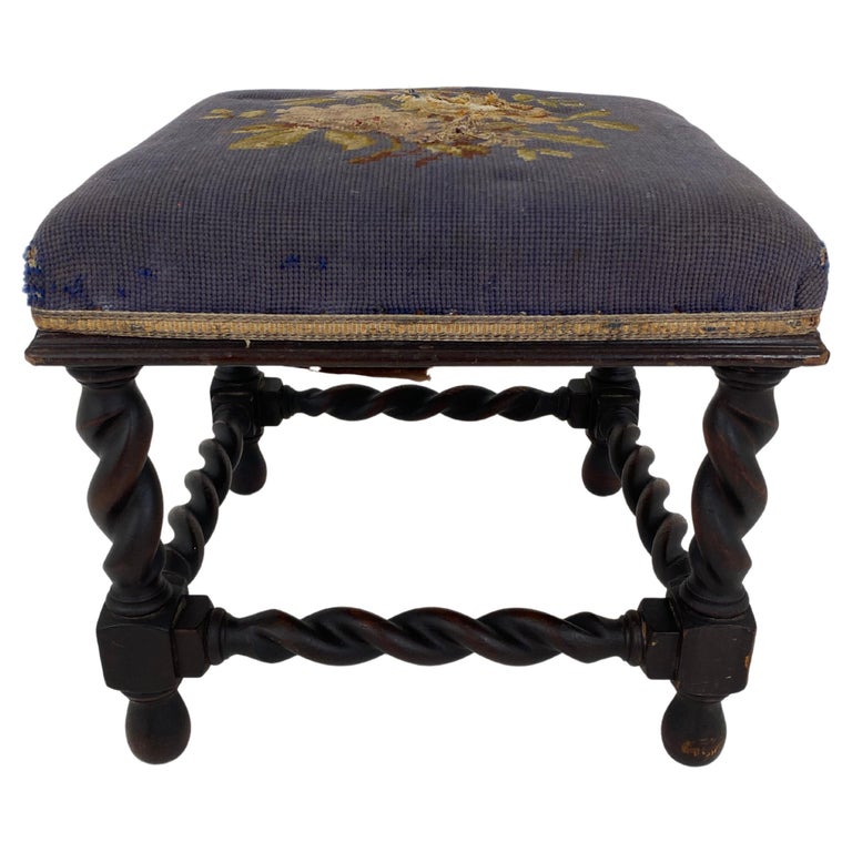 Vintage Upholstered Barley Twist Oak Foot Stool, Bench, Scotland 1920 ...