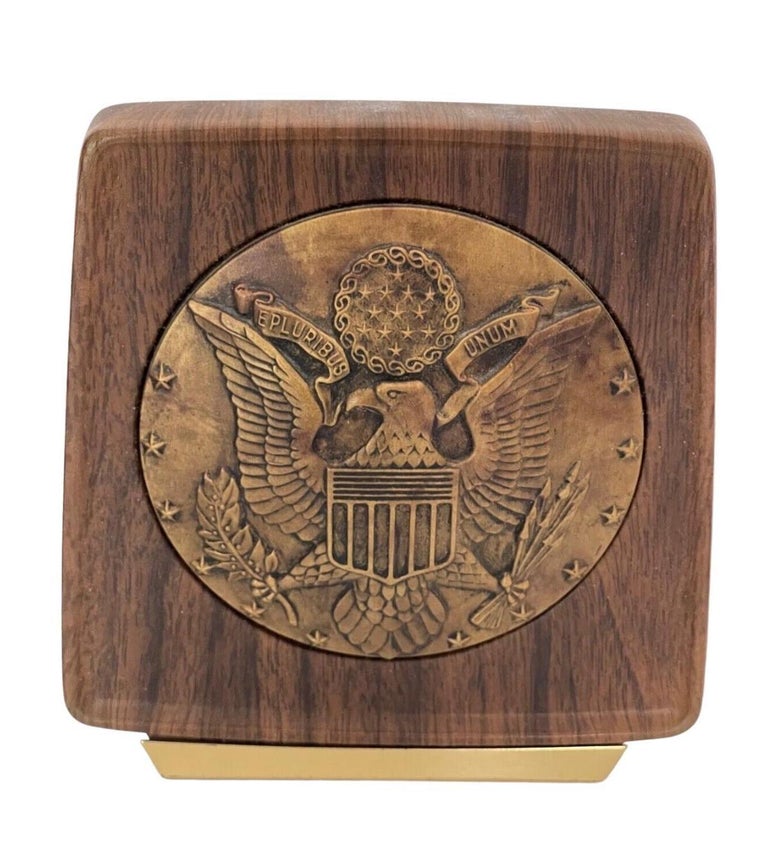 Vintage U.S. Great Seal Brass and Wood Bookends, Circa 1950s at 1stDibs