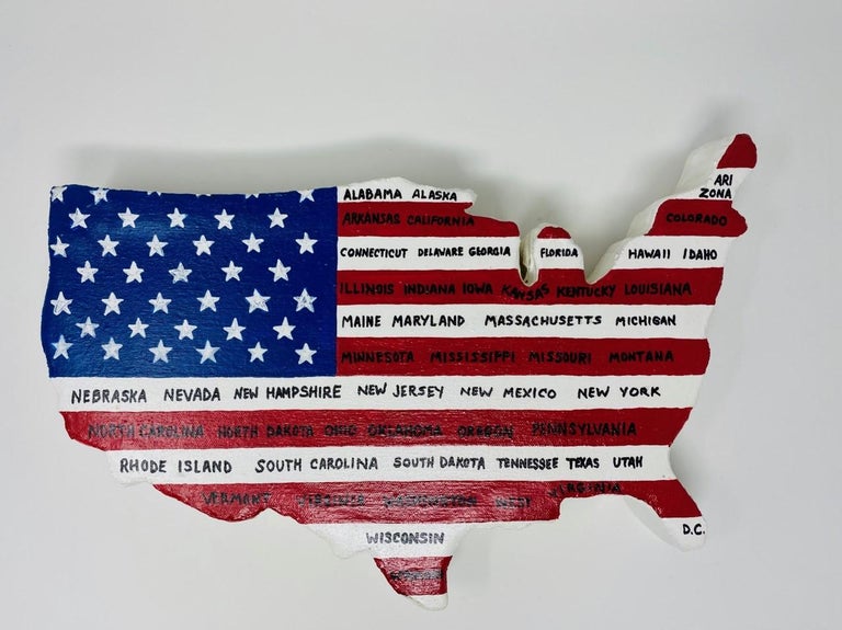 Vintage US Map American Flag Wall Art For Sale at 1stDibs | us map flag ...