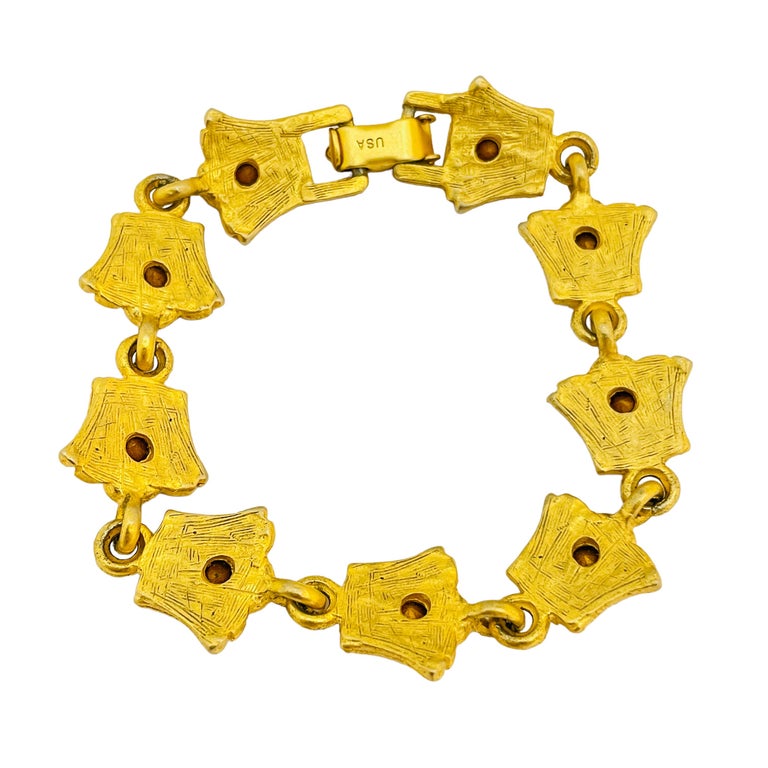 Vintage USA matte gold jewel rhinestone designer runway bracelet For ...