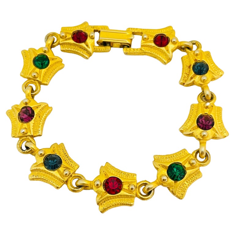 Vintage USA matte gold jewel rhinestone designer runway bracelet For ...