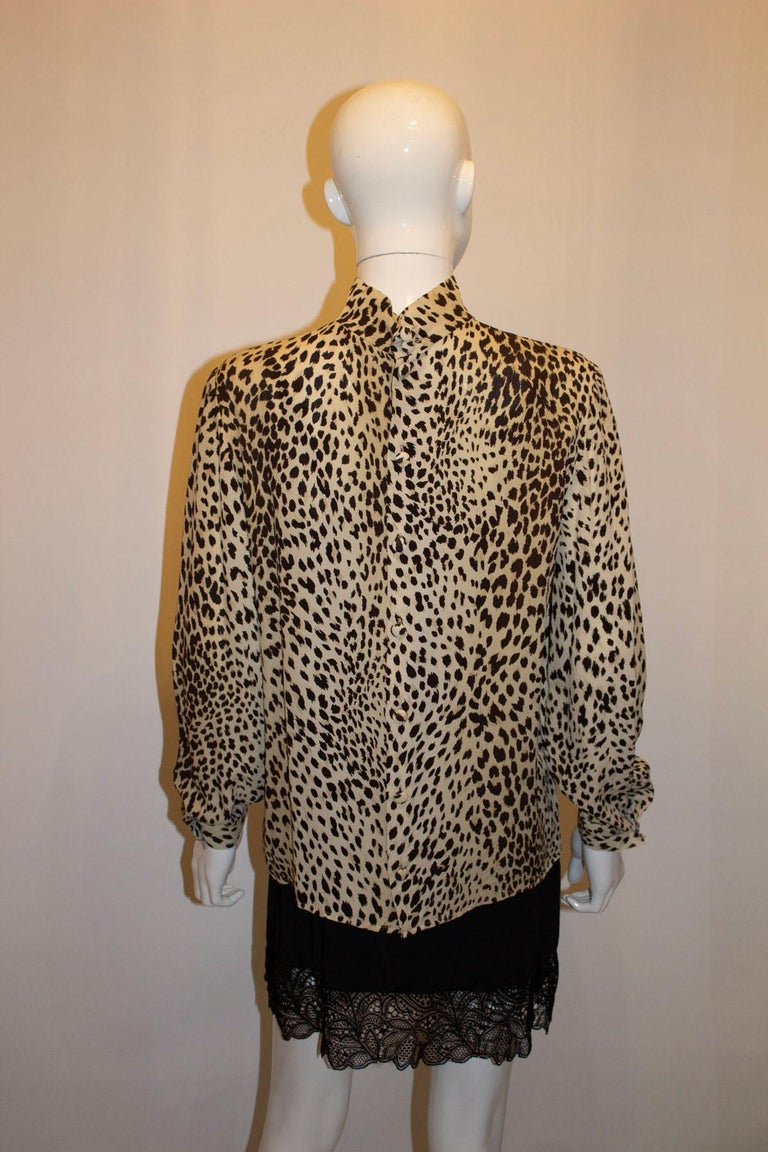 Vintage Valentino Animal Print Silk Blouse For Sale at 1stDibs