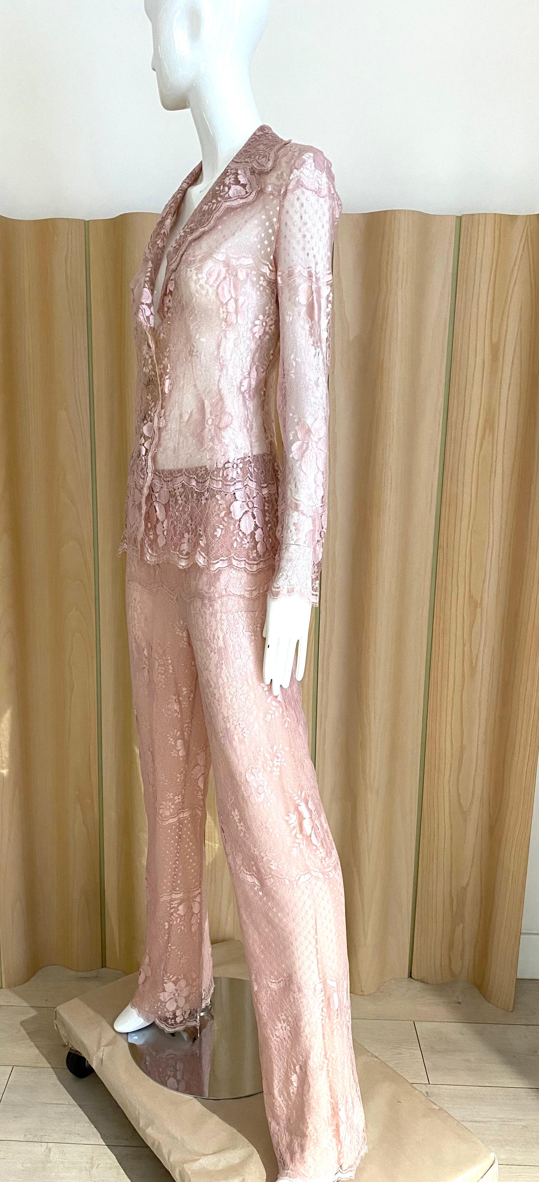 Vintage VALENTINO Blush Pink Lace Jacket and Pant Set at 1stDibs ...