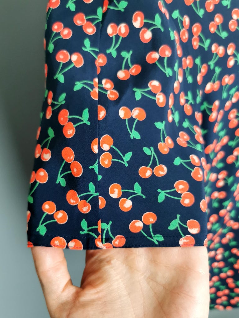 Vintage Valentino cherry print Silk blouse For Sale at 1stDibs