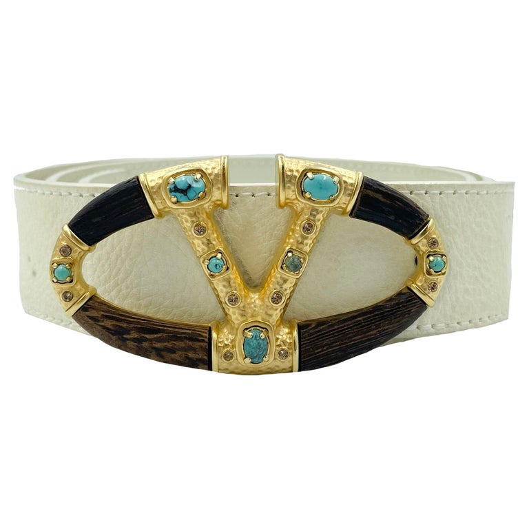Vintage Valentino Garavani off white leather stones decorated buckle ...