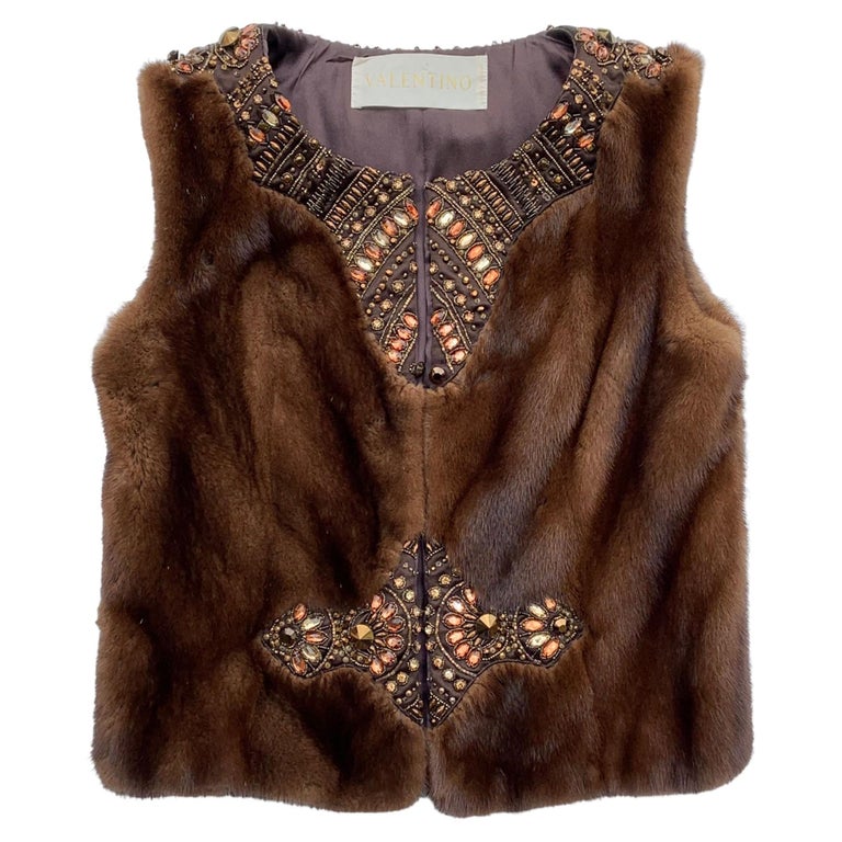 Vintage Valentino Mink Embellished Vest Italian size 40 For Sale at 1stDibs