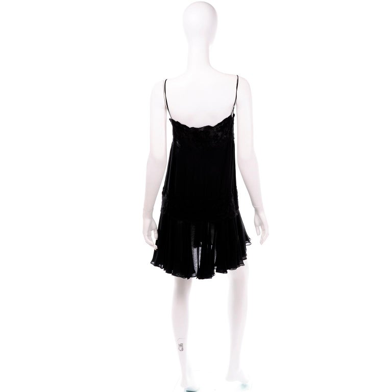Vintage Valentino Night Black Silk and Lace Slip Evening Dress For Sale ...