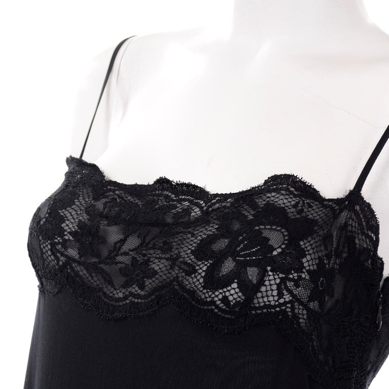 Vintage Valentino Night Black Silk and Lace Slip Evening Dress For Sale ...