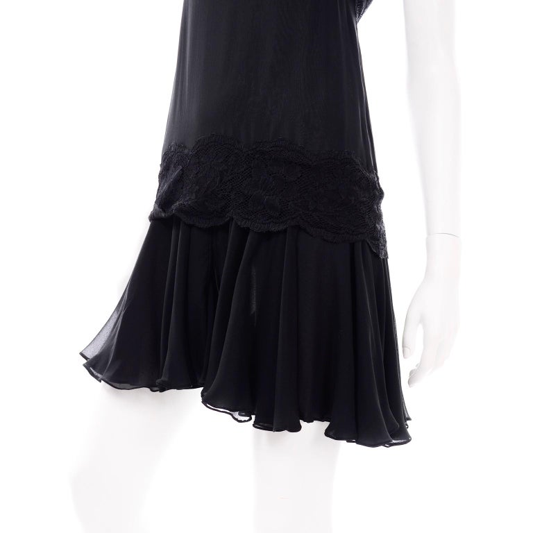 Vintage Valentino Night Black Silk and Lace Slip Evening Dress For Sale ...