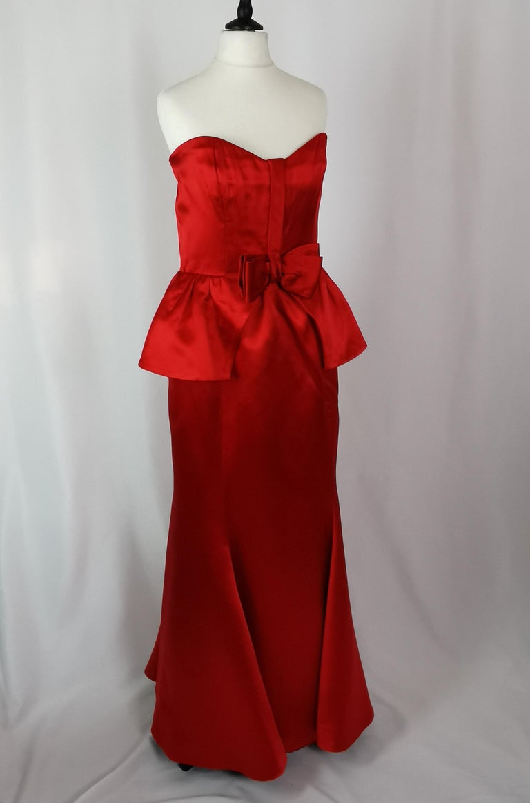 Vintage Valentino Red satin ball gown dress, Evening dress For Sale at ...