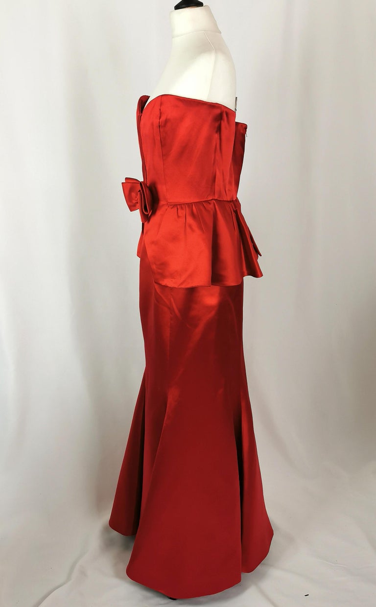 Vintage Valentino Red satin ball gown dress, Evening dress For Sale at ...