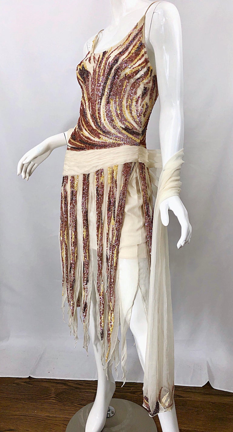 Vintage Valentino Sequined Flapper 20s Style Car Wash Hem Chiffon Dress ...